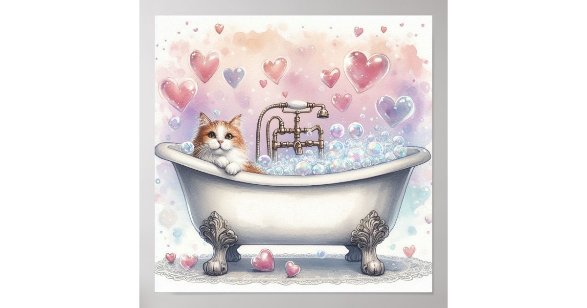 Bubble Bath Cat Poster | Zazzle