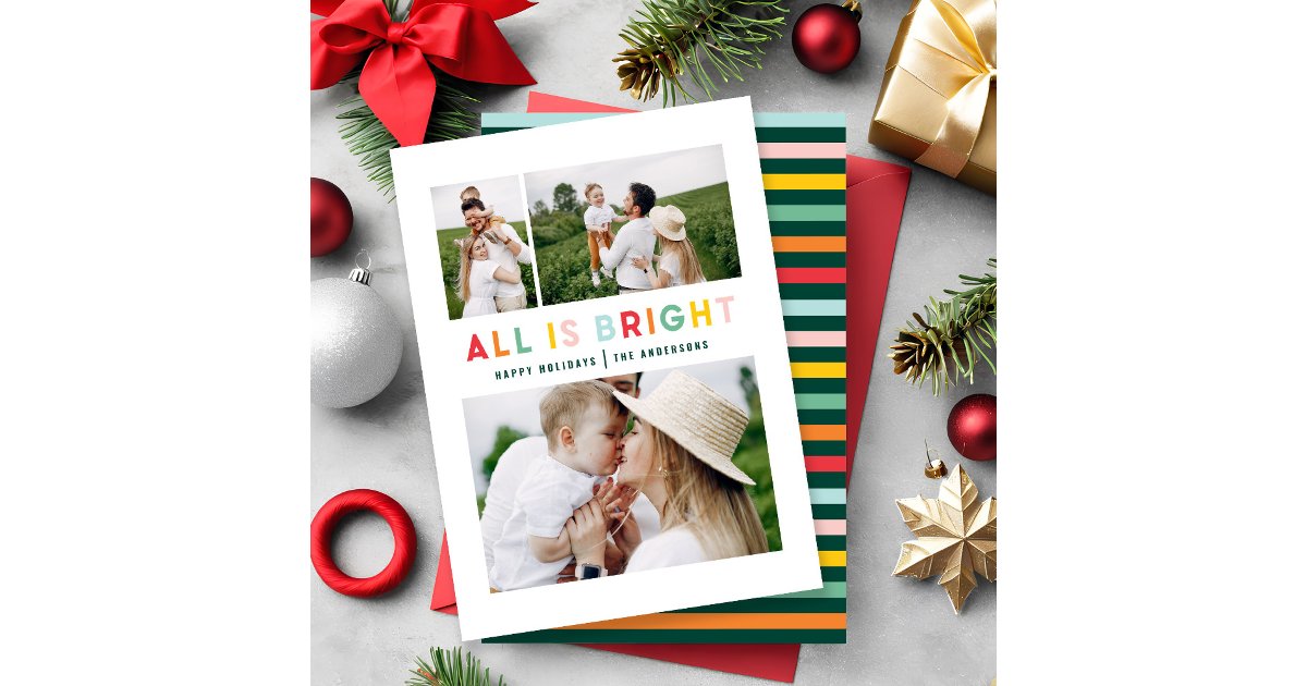 budget Christmas rainbow colourful bright 1 photo Card | Zazzle
