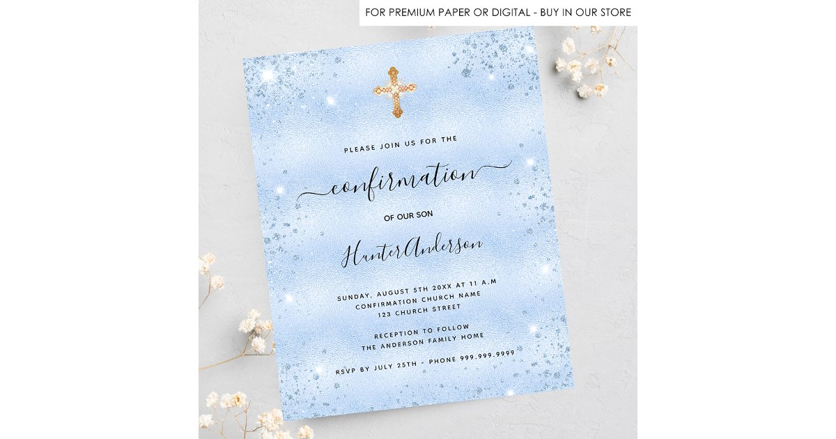 Budget confirmation light blue boy invitation | Zazzle