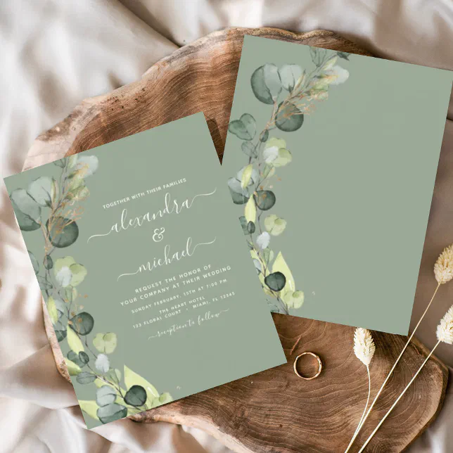 Budget Eucalyptus Sage Green Wedding Invitation | Zazzle