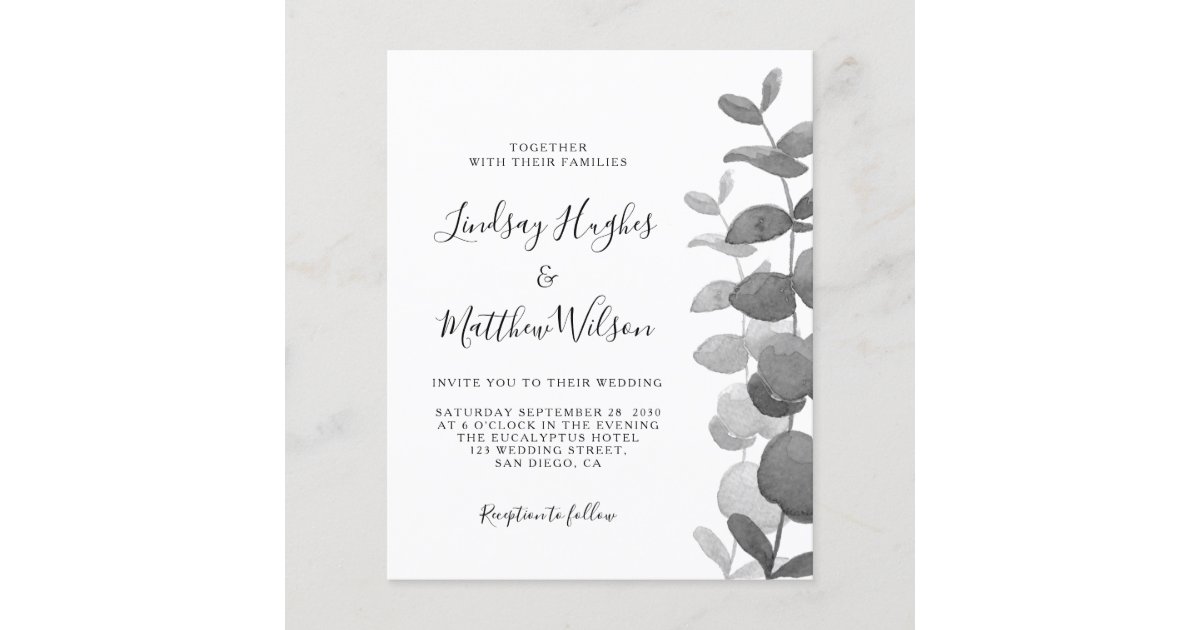 Budget Monochrome Wedding Invitation | Zazzle