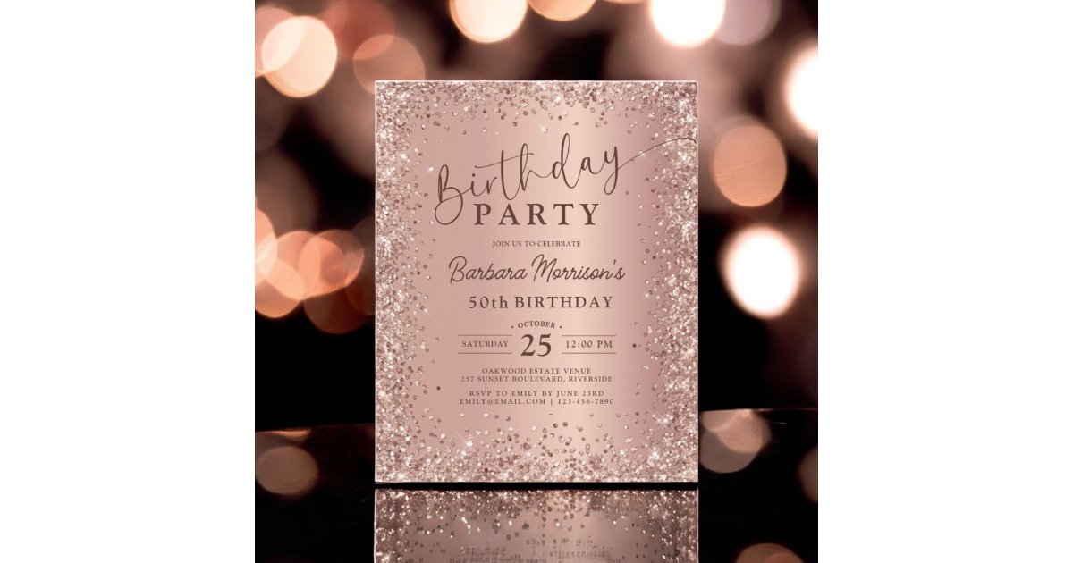 Budget Rose Gold Glitter 50th Birthday Invitation | Zazzle