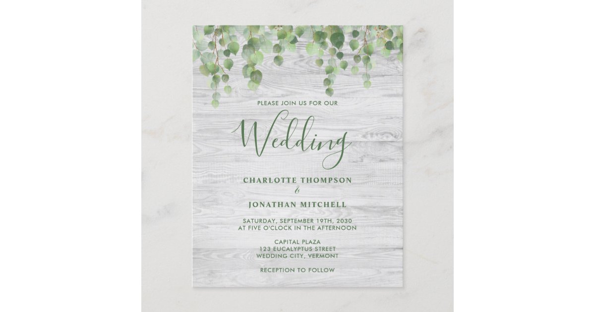 Budget Rustic Greenery Wedding Invitation Card | Zazzle