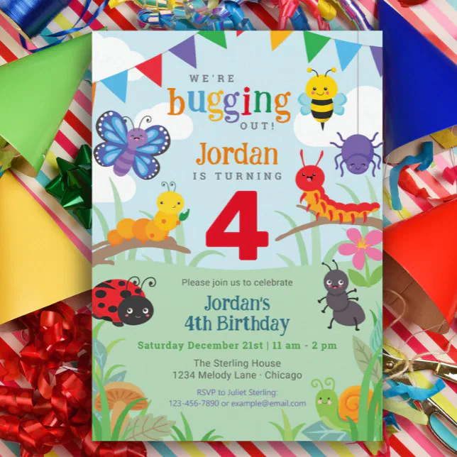 Bug Birthday Invitation, Cute Colourful Bug Party Invitation | Zazzle