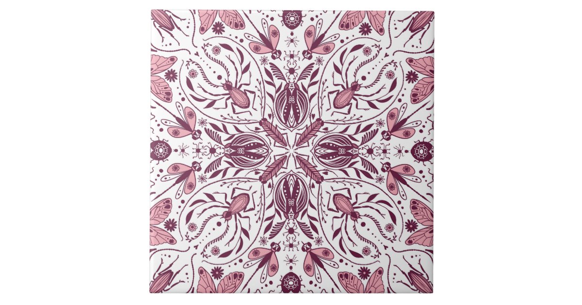 Bugs, dark magenta and pink on white ceramic tile | Zazzle