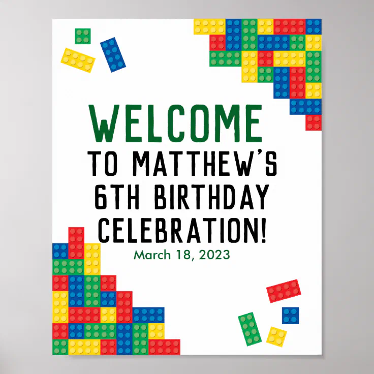 Building Blocks Birthday Party Welcome Poster | Zazzle