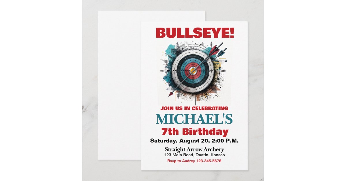 Bullseye Archery Birthday Party Invitation | Zazzle