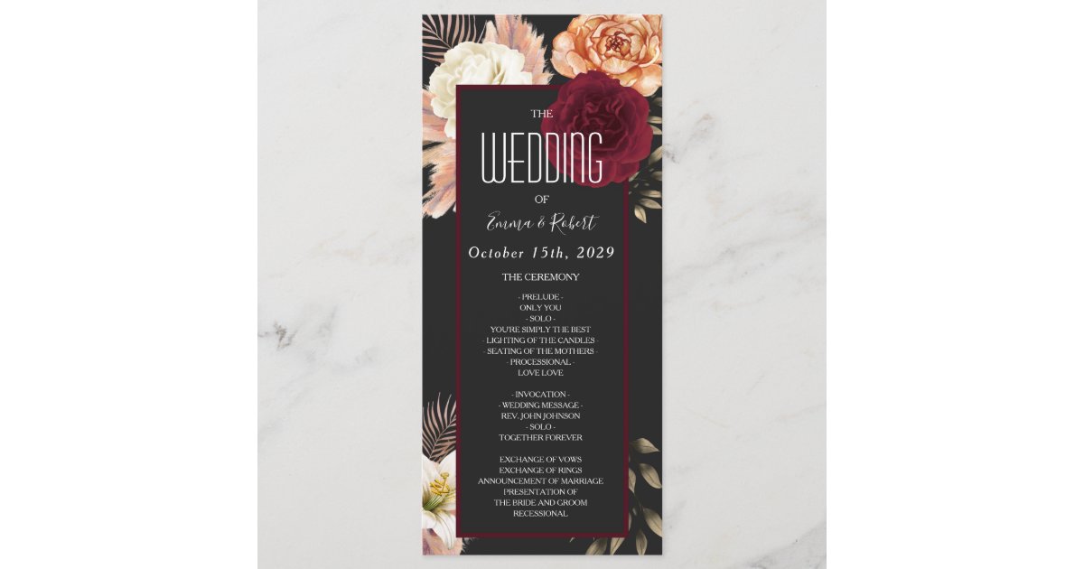 Burgundy Floral Wedding Program | Zazzle