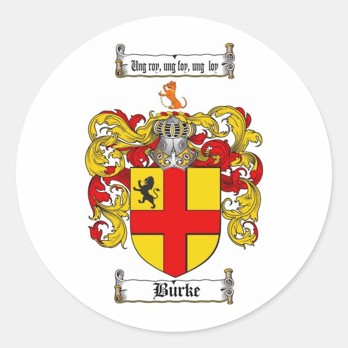 BURKE FAMILY CREST - BURKE COAT OF ARMS CLASSIC ROUND STICKER | Zazzle ...