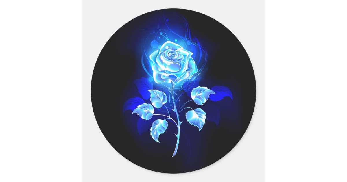 Burning Blue Rose Classic Round Sticker | Zazzle