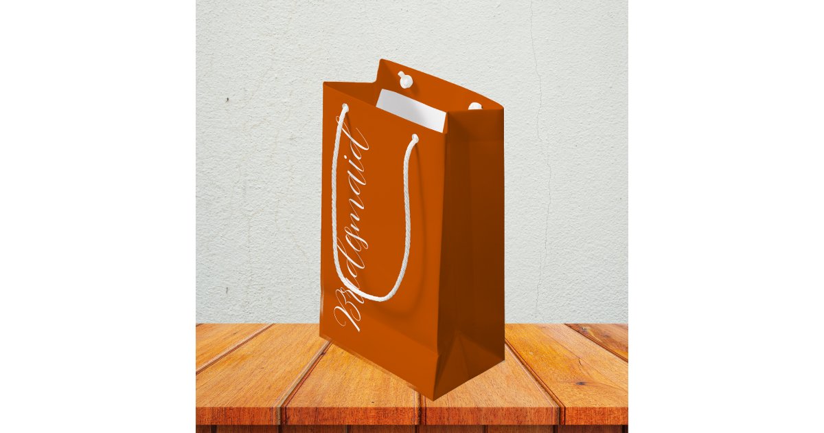 Burnt Orange Stylised Script Wedding Bridesmaid Small Gift Bag | Zazzle