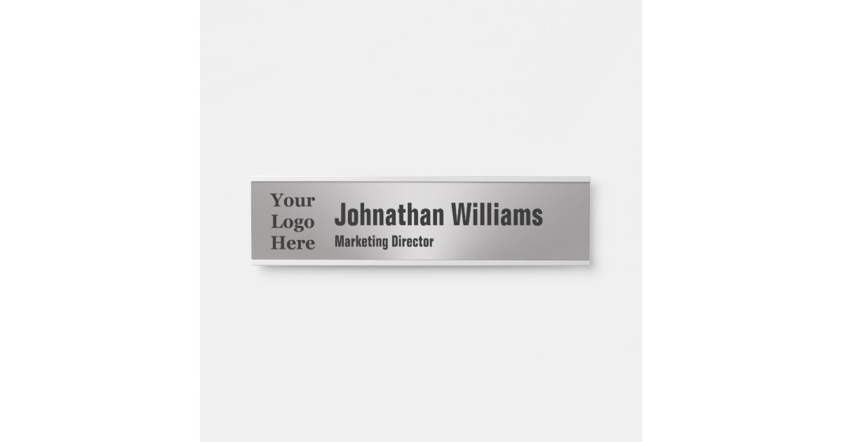 Business Brushed Metal Look Your Name Title Logo Door Sign | Zazzle