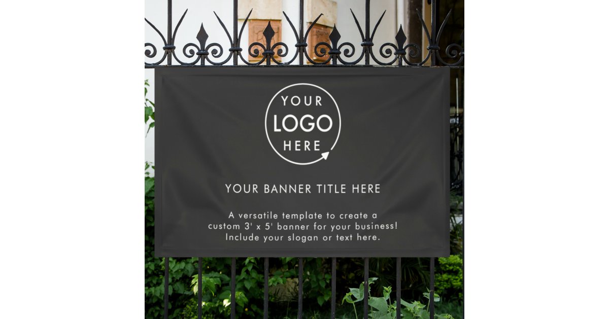 Business Logo | Black Modern Professional 5' Banne Banner | Zazzle