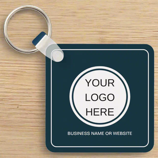 Business Logo QR Code Promotional Swag Navy Blue Key Ring | Zazzle