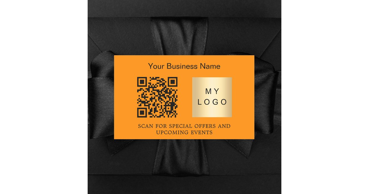 Business name logo qr code orange rectangular sticker | Zazzle