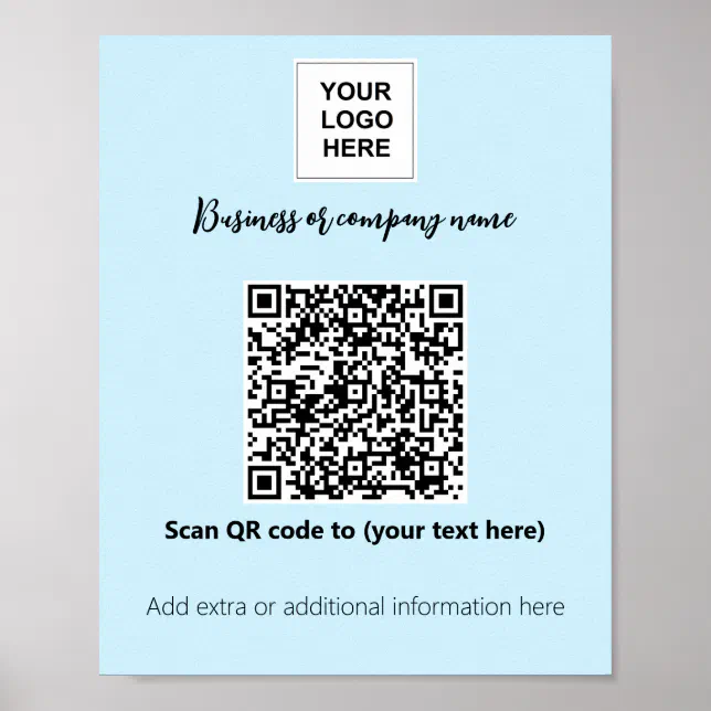 Business template Light Blue logo qr code Poster | Zazzle