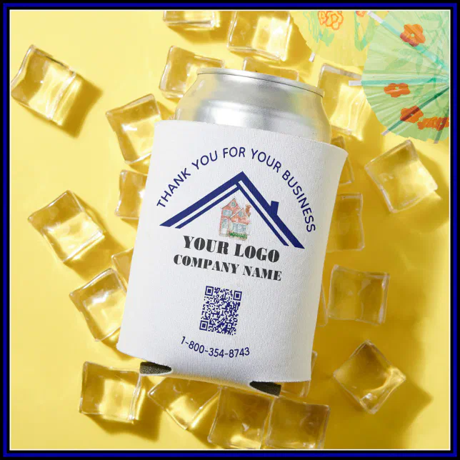 Business Thank You Custom Logo QR Code Can Cooler | Zazzle