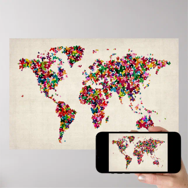 Butterflies Map of the World Map Poster | Zazzle