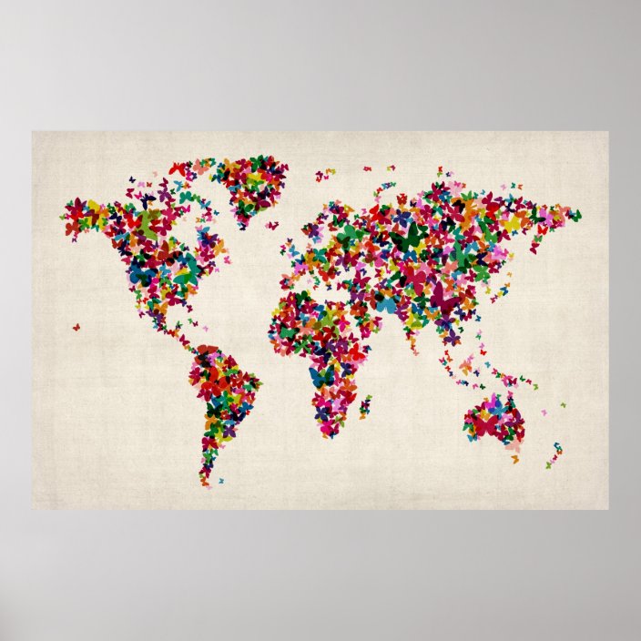 Butterflies Map of the World Map Poster | Zazzle.com.au