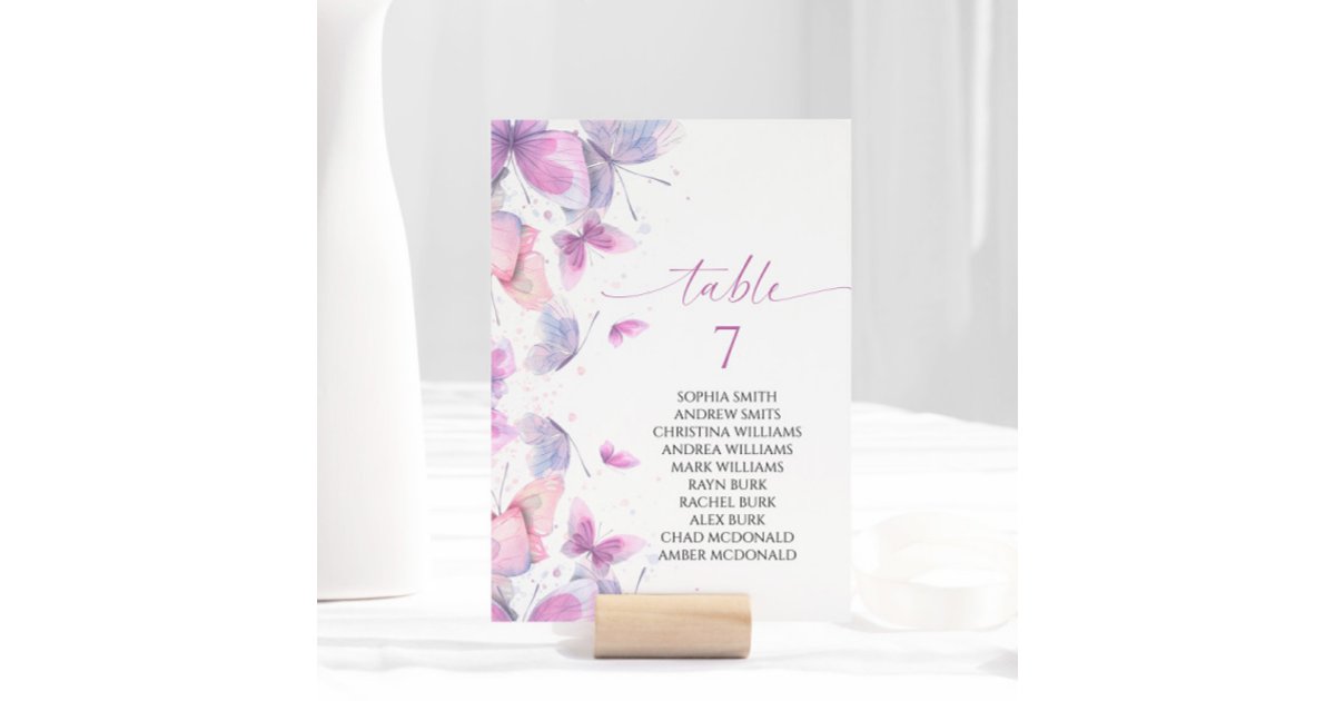 Butterflies Table Number Seating Chart Cards | Zazzle
