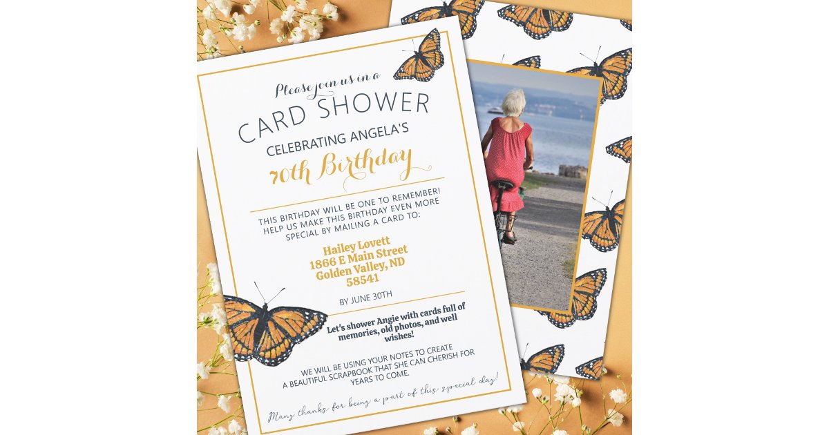 Butterfly Card Shower Birthday Photo Invitation | Zazzle