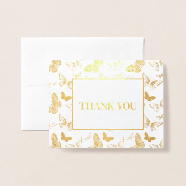 Butterfly Print Thank You Foil Card | Zazzle
