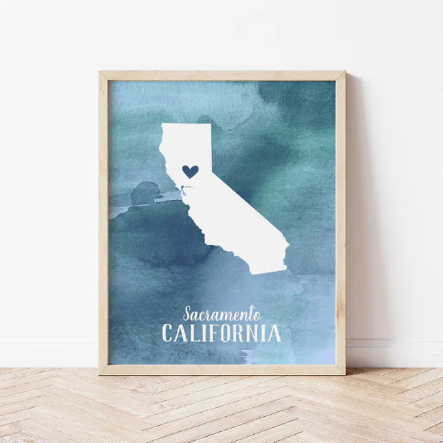 California Map Blue Watercolor Personalized Art Poster | Zazzle