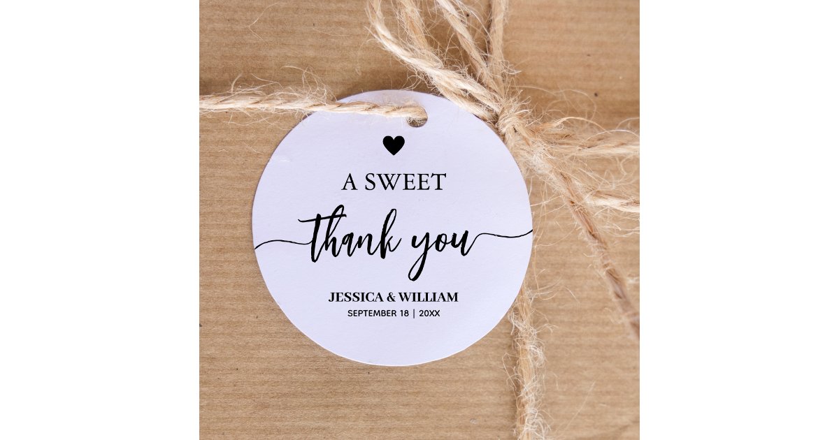 calligraphy a Sweet Thank You wedding favour Classic Round Sticker | Zazzle