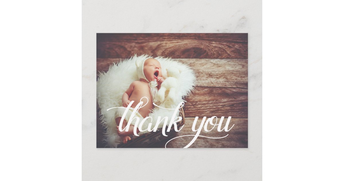 Calligraphy Overlay | Photo Christening Thank You Postcard | Zazzle