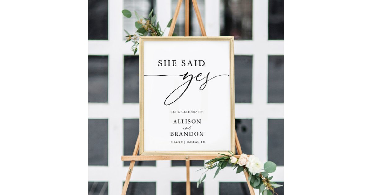 Calligraphy Rustic She Said Yes Engagement Digital Poster | Zazzle