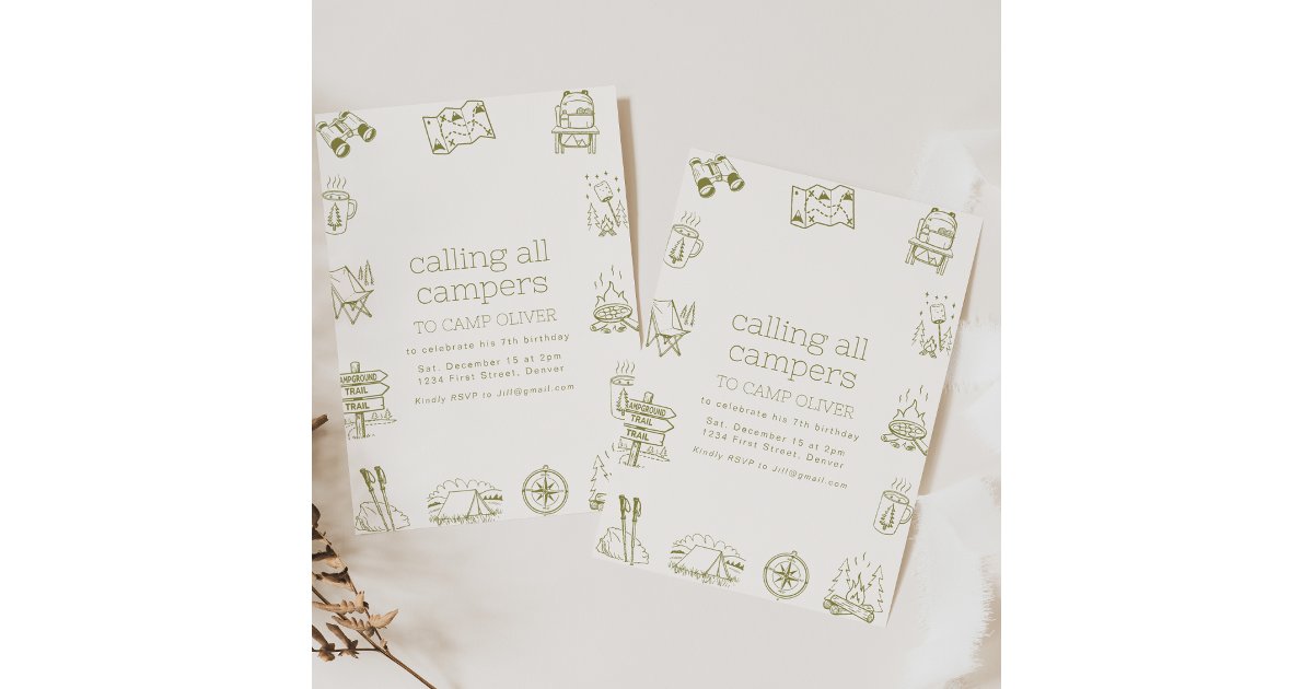 Calling All Campers Kids Birthday Party Invite | Zazzle