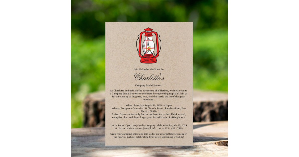Camping Glamping Hurricane lantern Bridal Shower Invitation | Zazzle