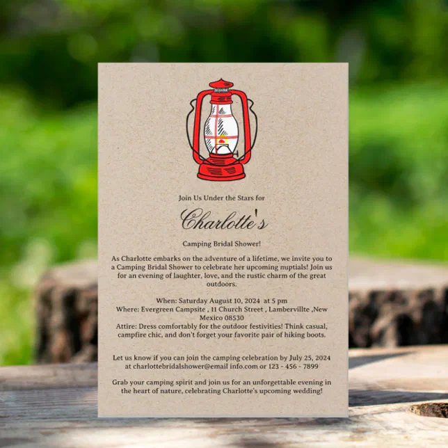 Camping Glamping Hurricane lantern Bridal Shower Invitation | Zazzle