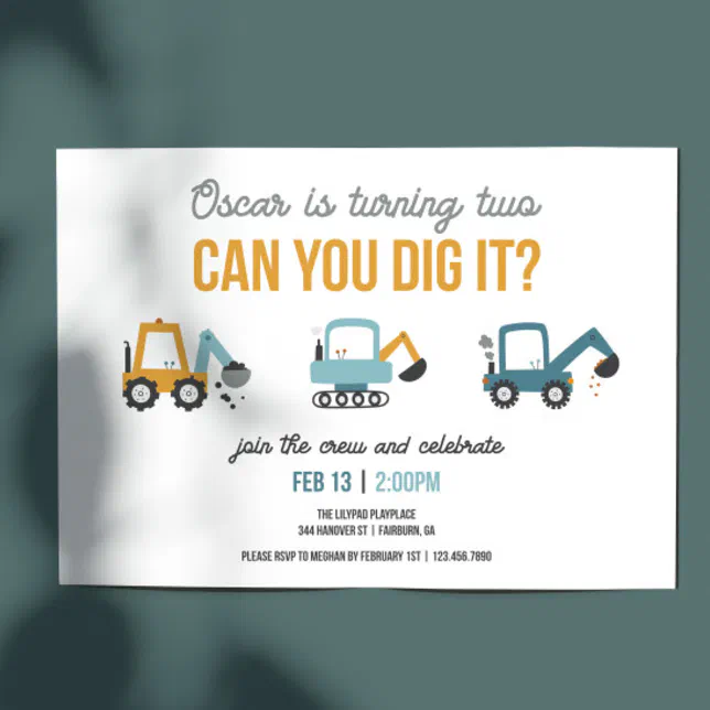 Can You Dig It Digger Birthday Party Invitation | Zazzle
