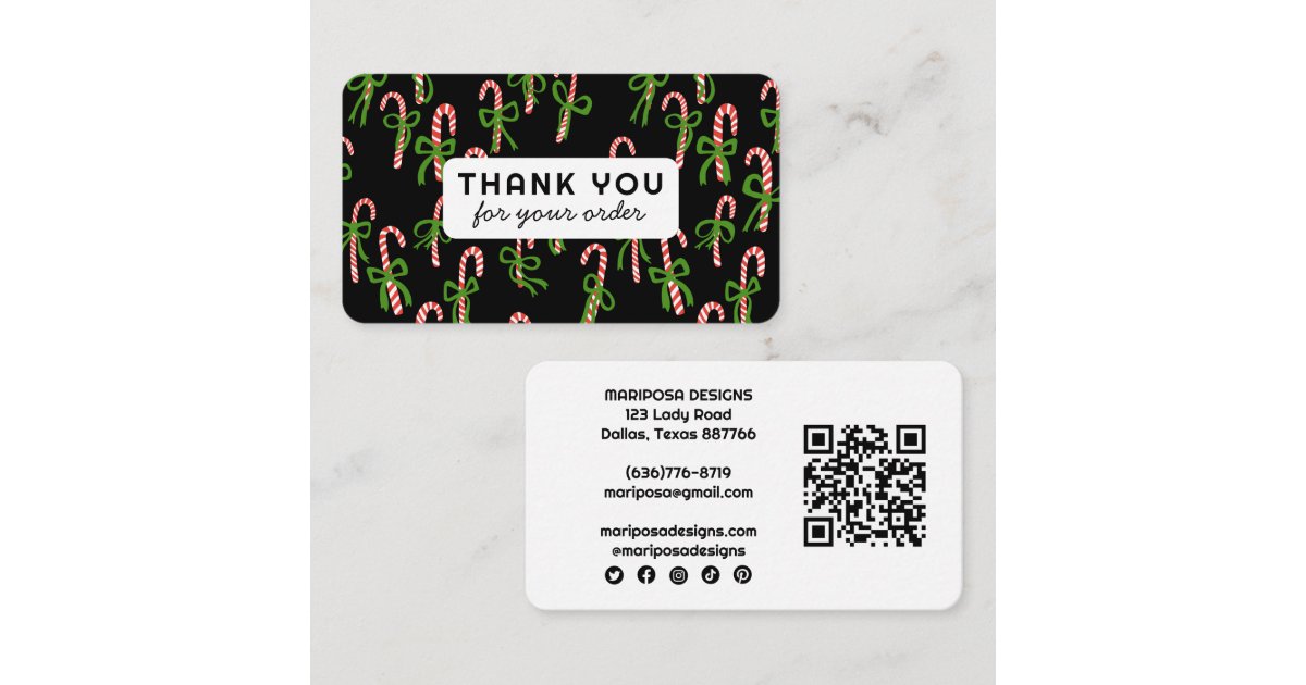 Candycanes Customer Order Thank You QR Code Social Business Card | Zazzle