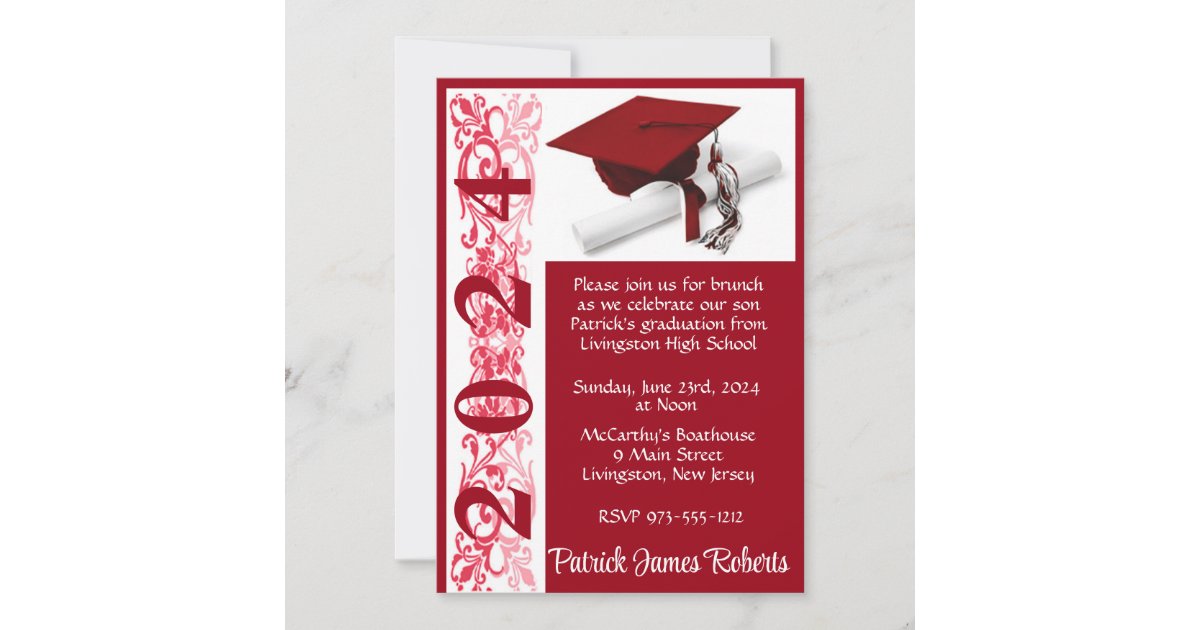 Cap & Diploma 5x7 Scarlet Red Graduation Invitation | Zazzle