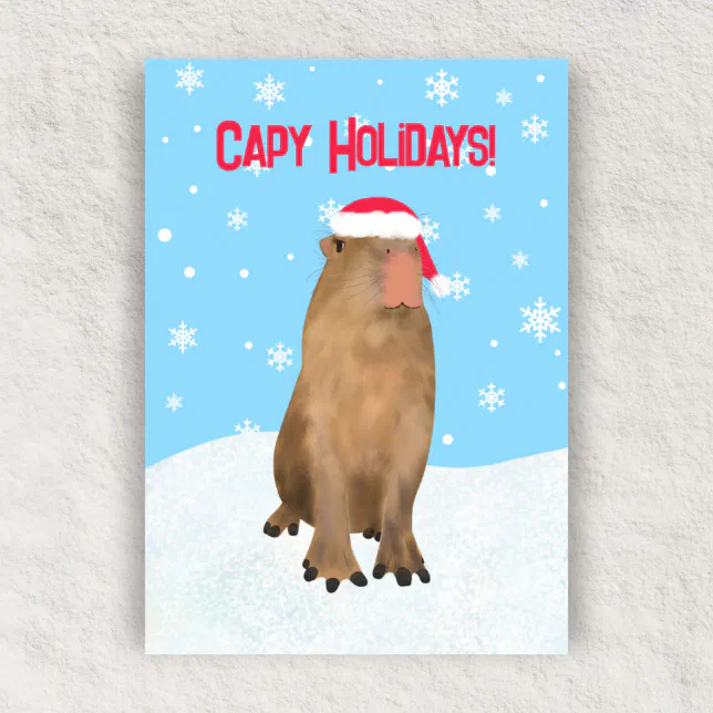 Capy Holidays Funny Cute Capybara Pun Flat Holiday Card | Zazzle