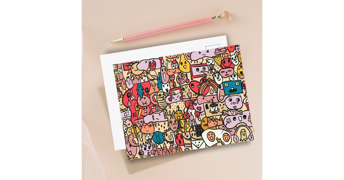 Cartoon Character Hand Drawn Toss Pattern Postcard | Zazzle
