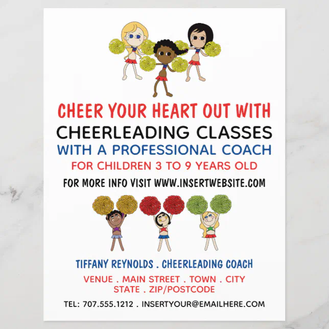 Cartoon Cheerleader Design, Cheerleading Classes Flyer | Zazzle