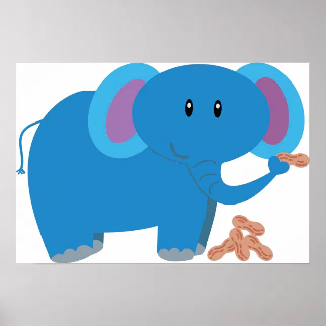 Cartoon cute baby elephant with peanut poster | Zazzle
