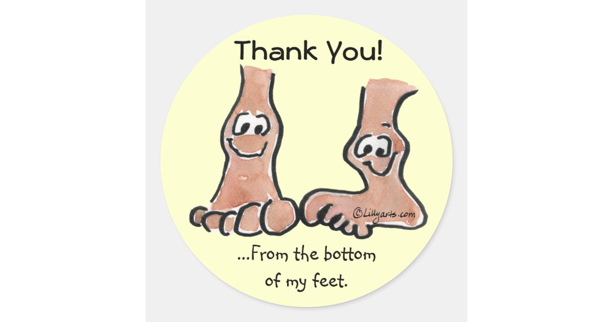 Cartoon Feet Thank You Round Sticker | Zazzle