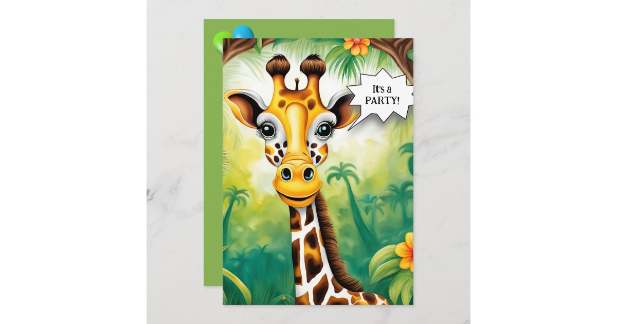 Cartoon Giraffe Birthday Party Invitation | Zazzle