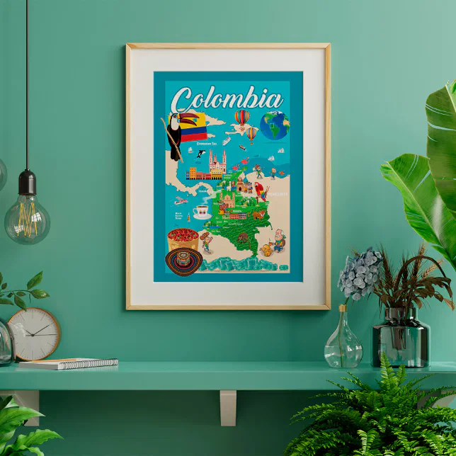 Cartoon Map of Colombia Poster | Zazzle