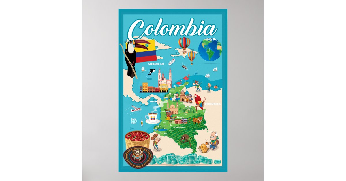 Cartoon Map of Colombia Poster | Zazzle.com.au