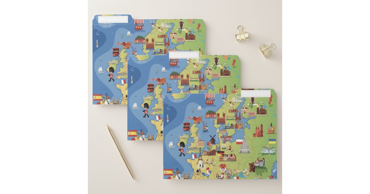 Cartoon Map of Europe File Folder | Zazzle
