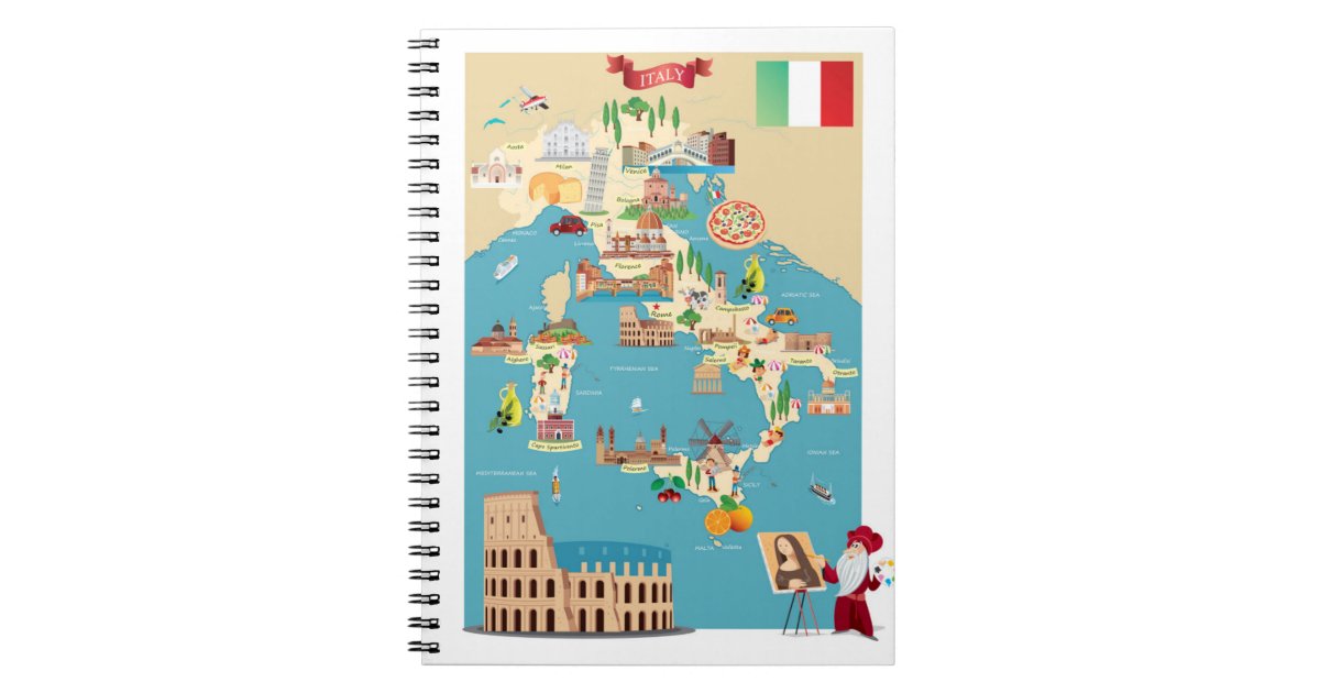 Cartoon Map of Italy Notebook | Zazzle