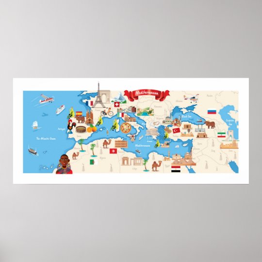 Cartoon Map of The Mediterranean Poster | Zazzle.com.au