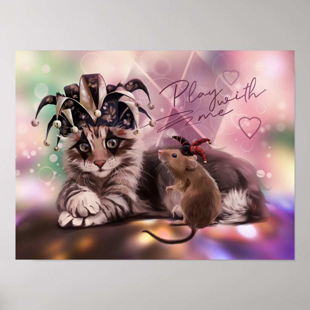 Cat and Mouse in Joker Carnival Costume Poster | Zazzle