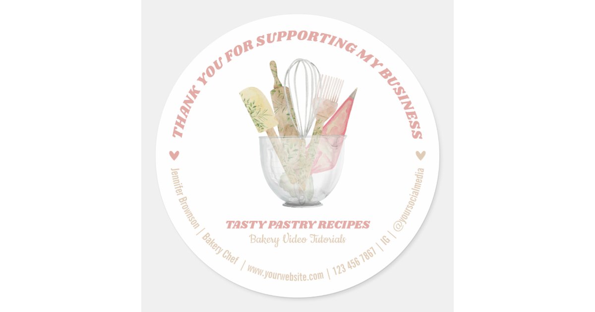 Catering Bakery Chef Thank You Classic Round Sticker | Zazzle