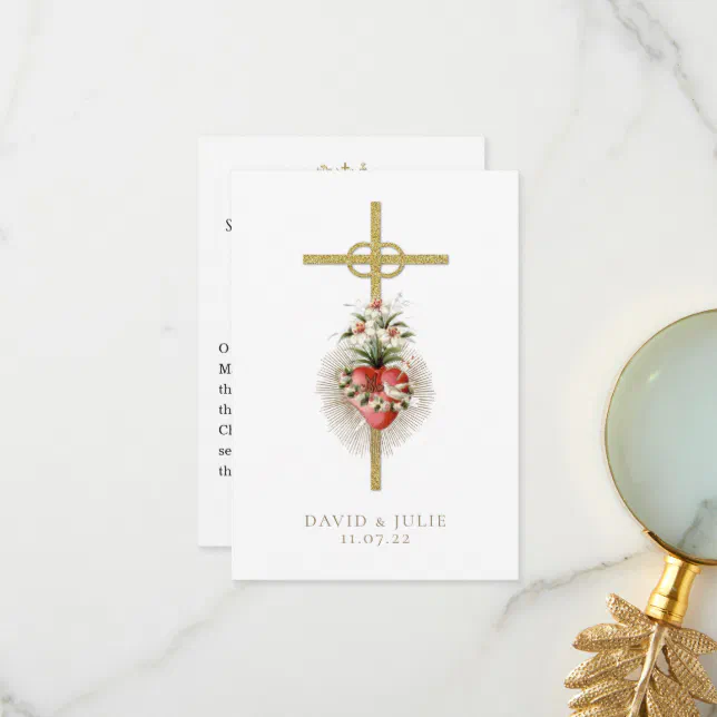 Catholic Wedding Prayer Card with cross and rings | Zazzle